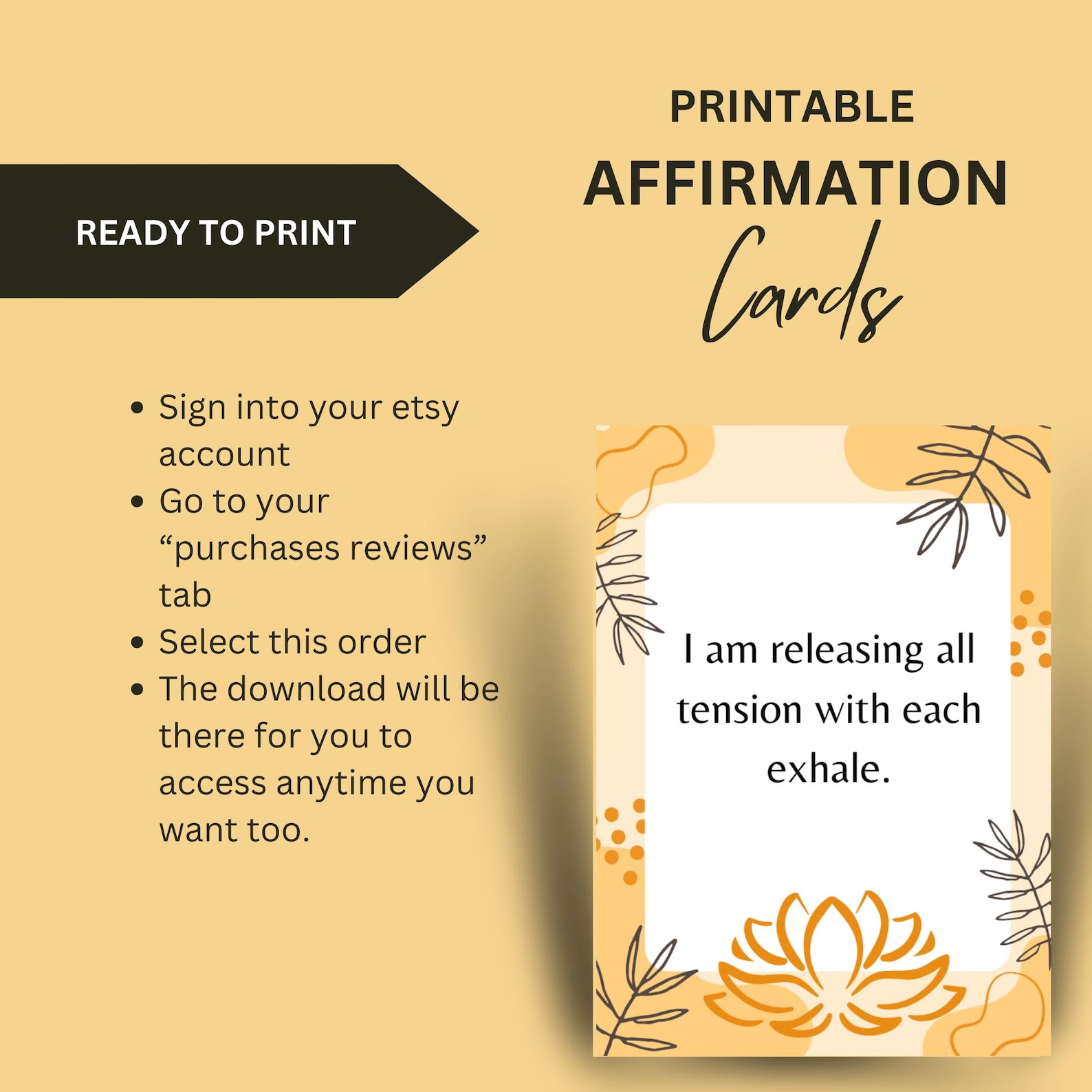 Yoga Affirmation Cards - Printable Deck - Meditation Mindfulness Tools ...