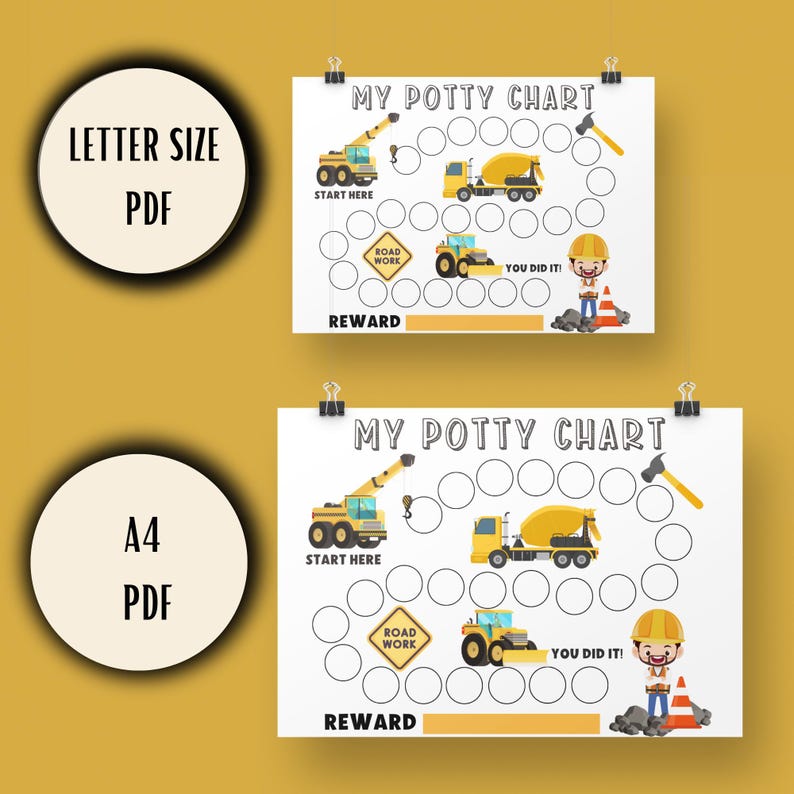 Printable Potty Chart, Construction Potty Chart, Construction Potty ...
