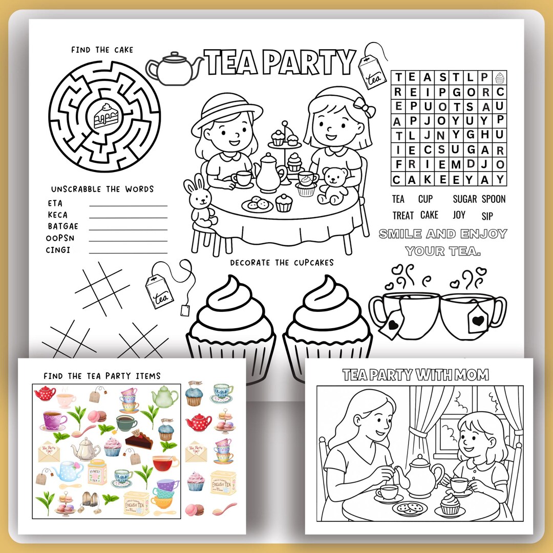 Kids Tea Party Activity & Coloring Sheet - Etsy