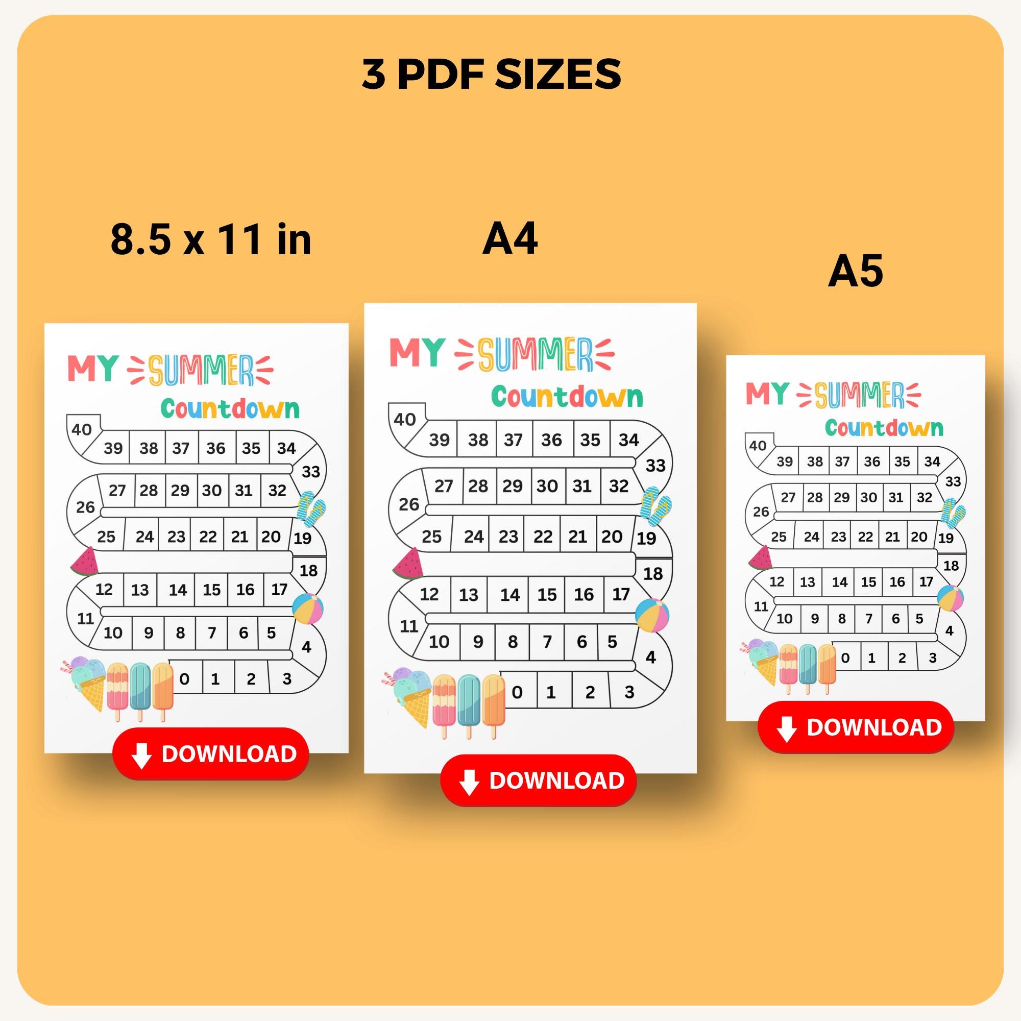 Summer Break Countdown Printable: Kids Holiday Calendar (PDF) - Etsy