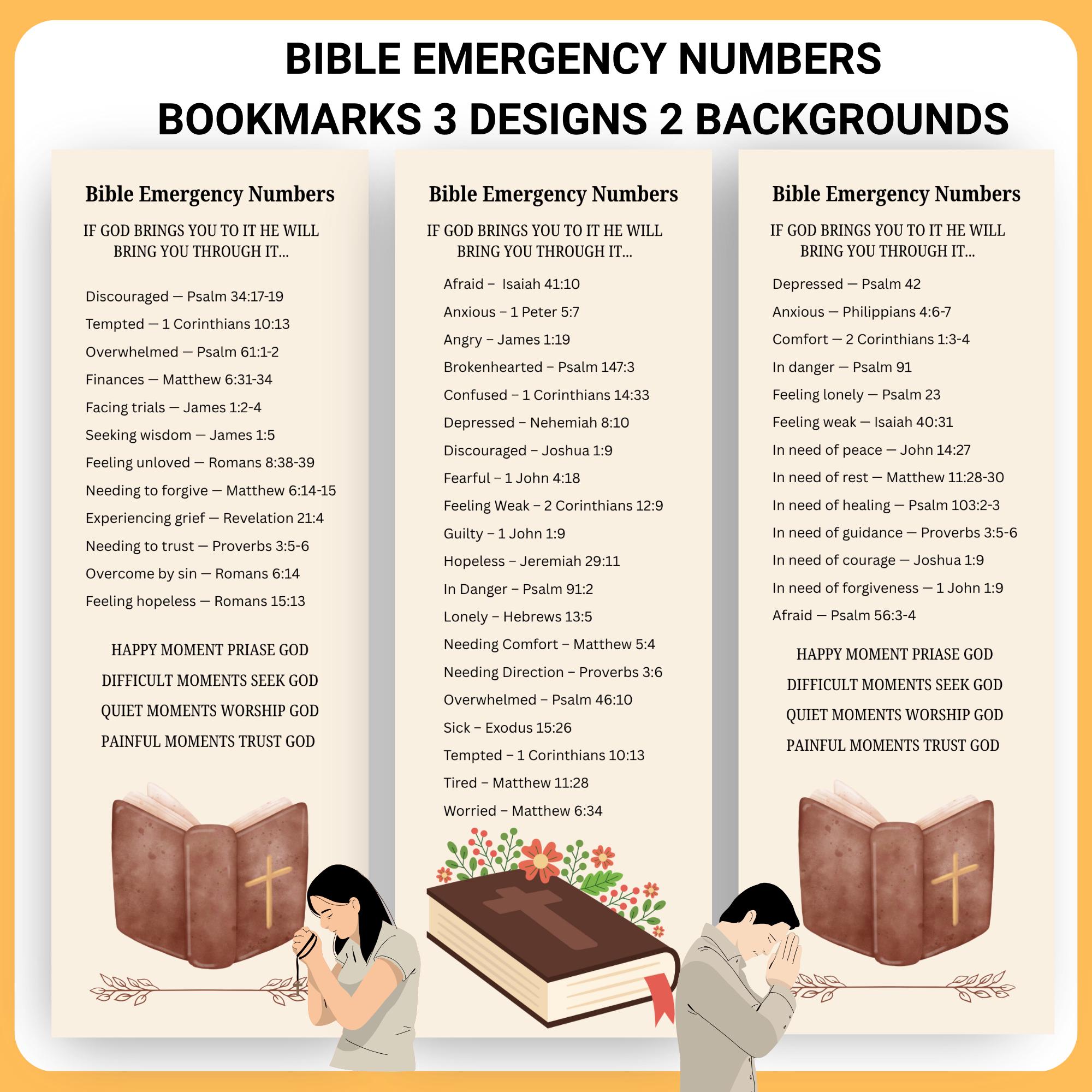 Emergency Bible Verse - Scripture Phone Numbers - Christian Bookmark ...