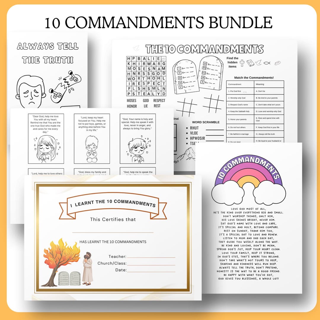 Ten Commandments Activity Bundle - Bible Lesson Printables - Sunday ...
