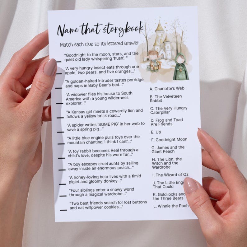 Storybook Baby Shower Name That Storybook Game Printable Baby Shower ...