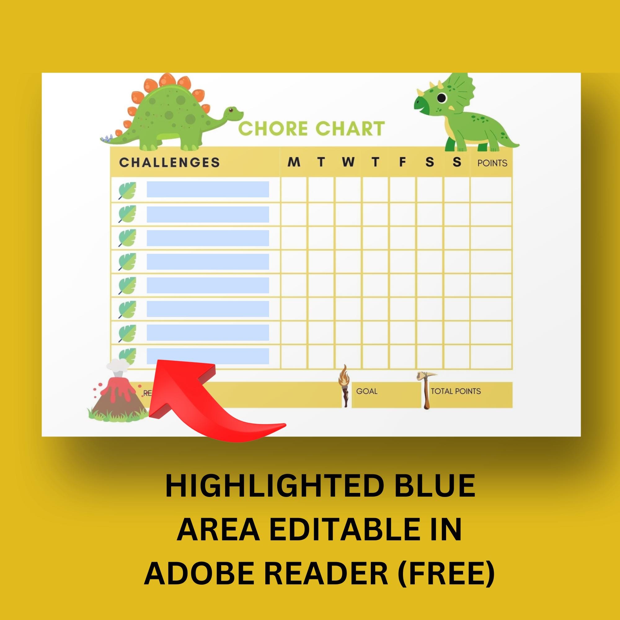 Editable Dinosaur Chore Chart for Kids – Printable Weekly Reward Chart ...