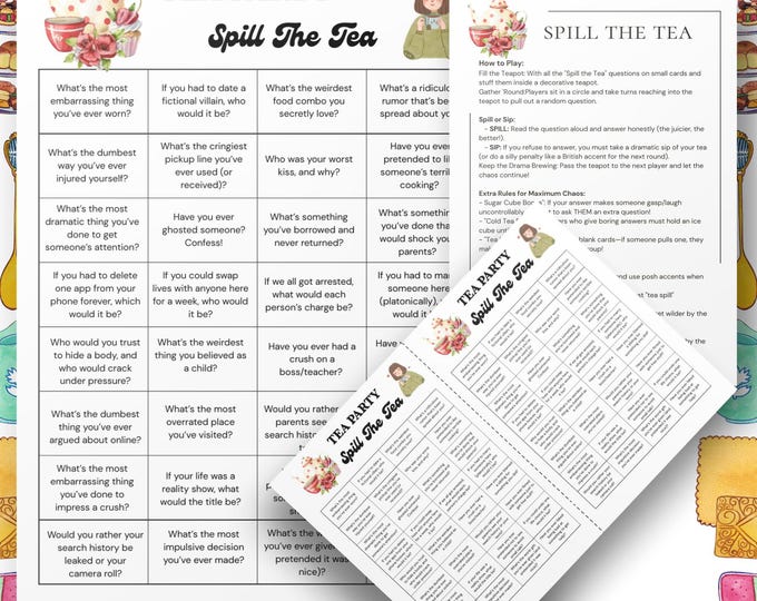 Spill the Tea Dice Game | Printable Spill the Tea Game | Ladies Tea ...