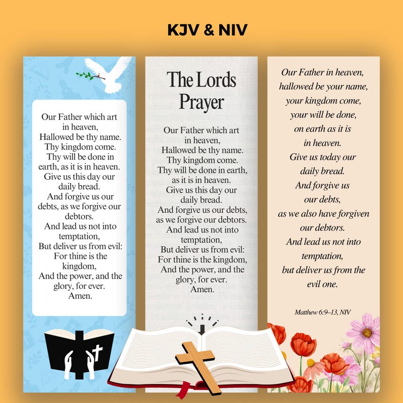 Lords Prayer Bookmark, Bible Verse Gift, Christian Prayer Card ...
