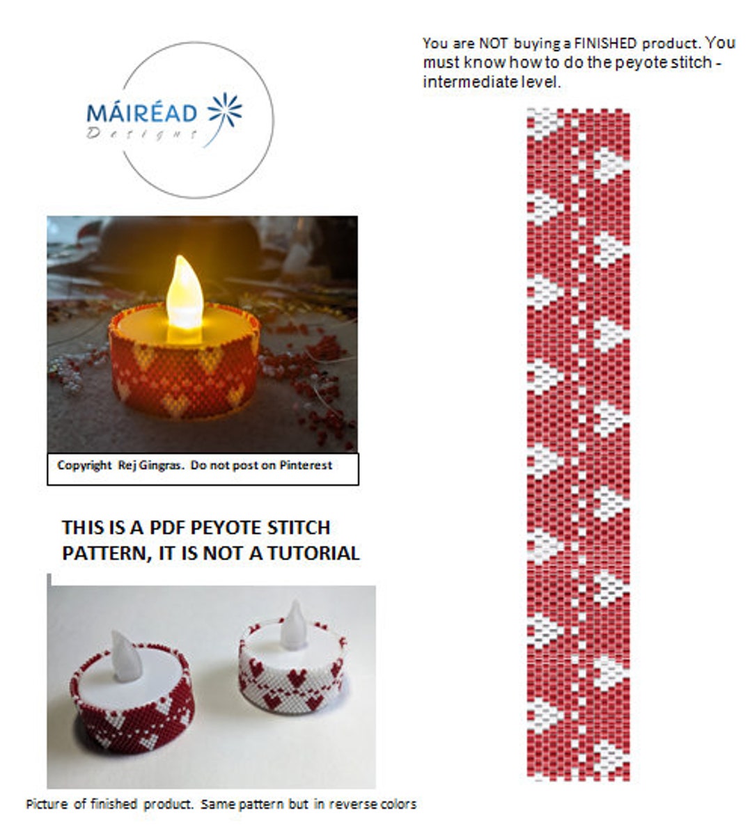 Hearts Tealight Pattern in Peyote Stitch PDF - Etsy