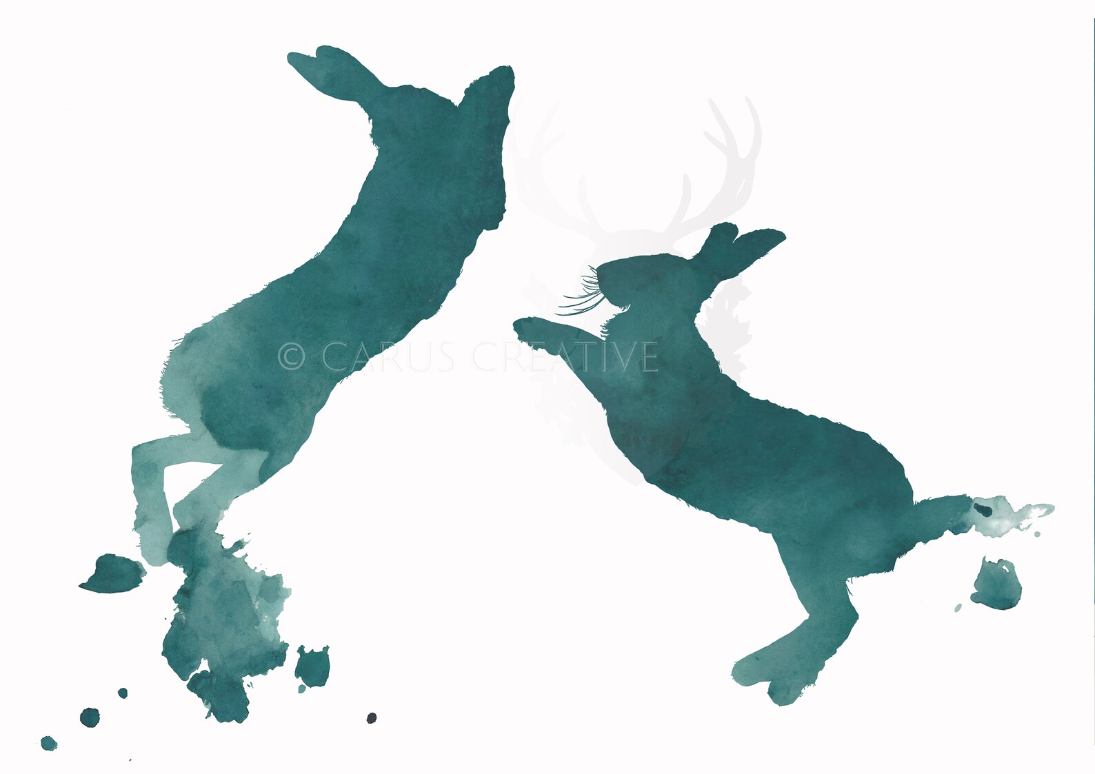 The Boxing Hares Giclée Print Splattered Watercolour in Vert Angles ...