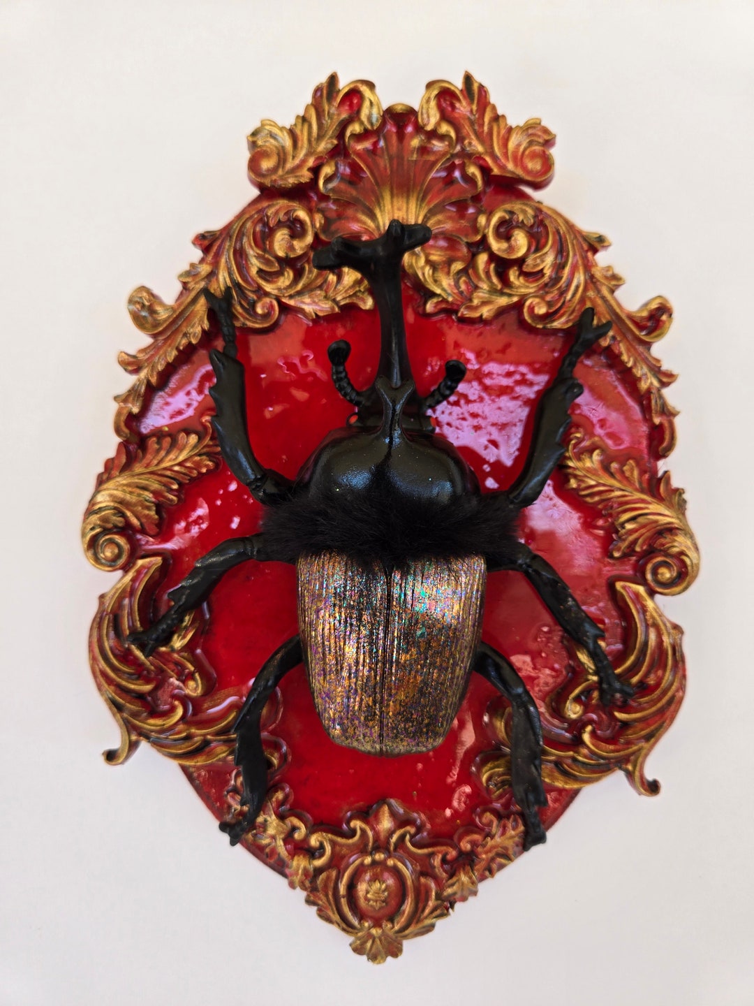 Fancy Beetle Plaques Wall Hanging Faux Taxidermy Color Shifting Insect ...
