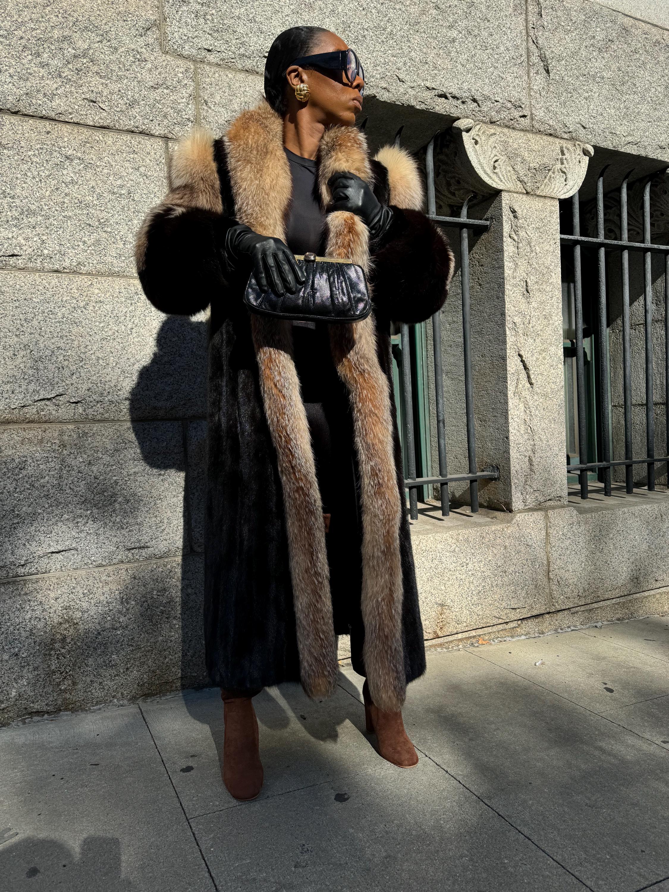 Pre-loved Mink & Fox Tuxedo Sleeves Fur Coat - Etsy