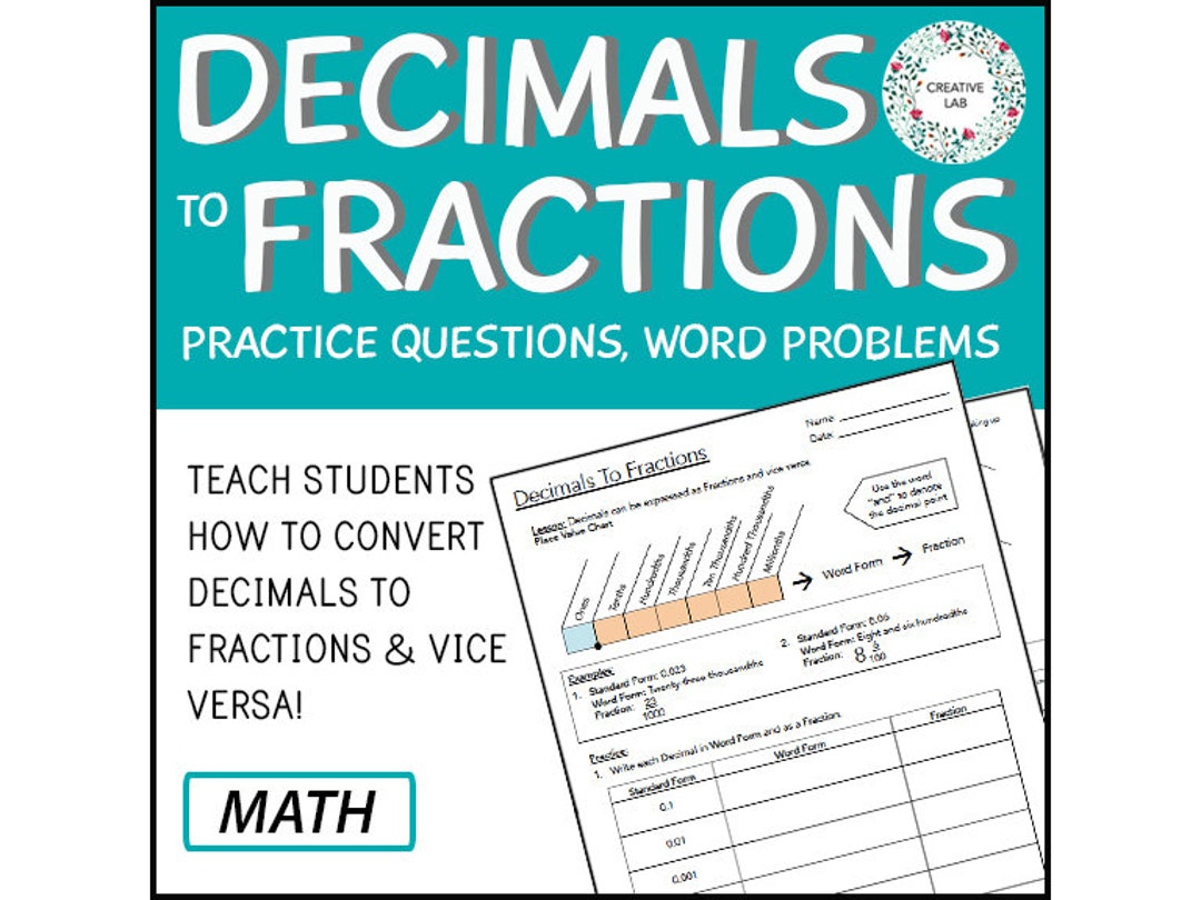 Math Decimals to Fractions - Mixed Numbers - Worksheets // Printable ...