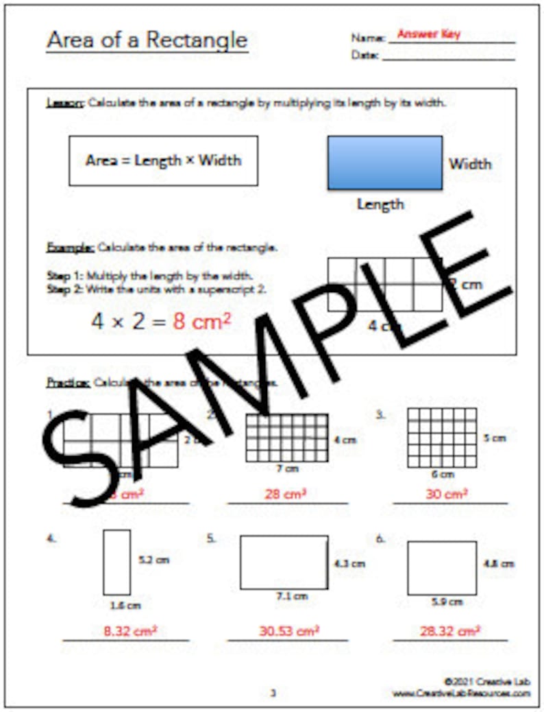 Area of Rectangles - Math Lesson & Practice Questions // Printable ...