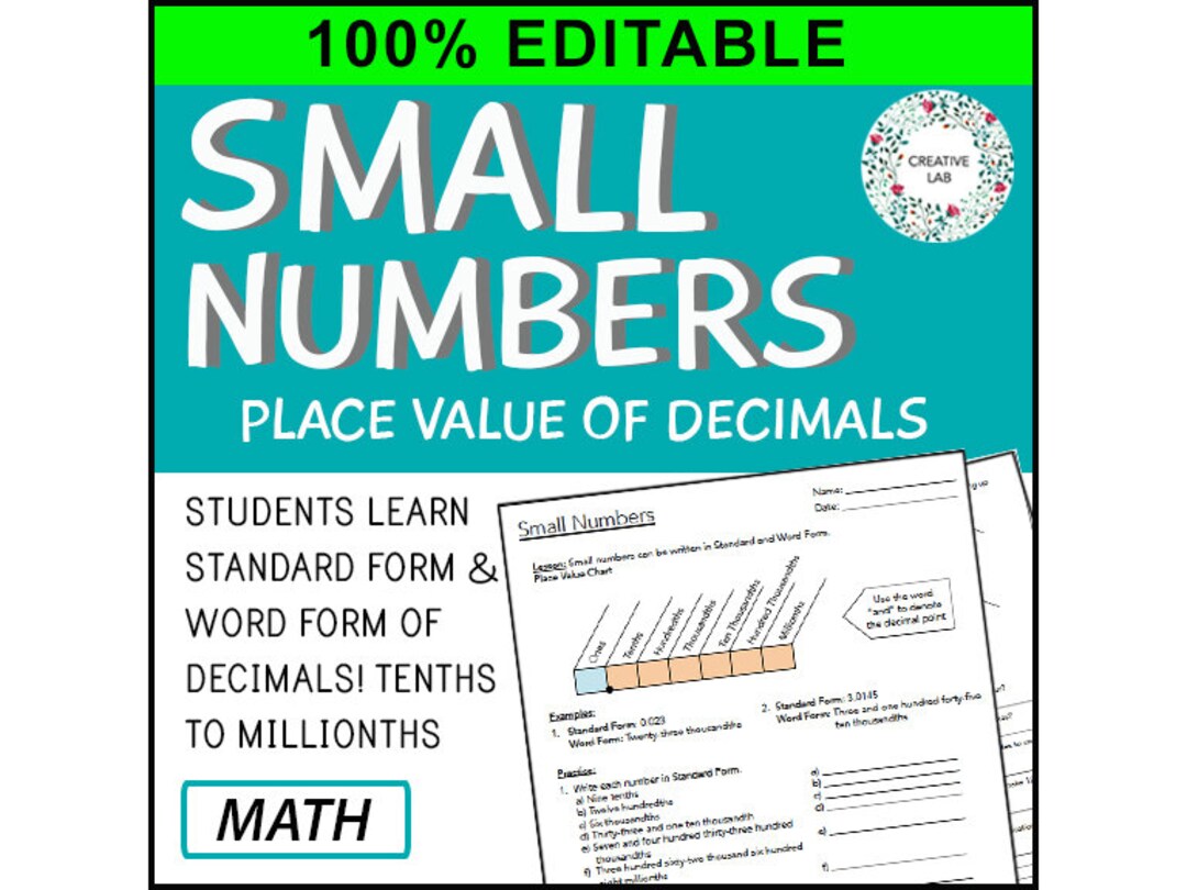 Place Value of Decimals - Tenths to Millionths - 100% Editable ...