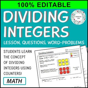 Math Dividing Integers - Lesson & Practice Questions - 100% Editable ...