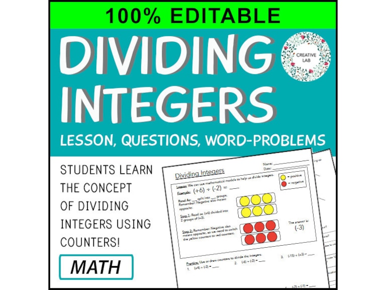 Math Dividing Integers - Lesson & Practice Questions - 100% Editable ...