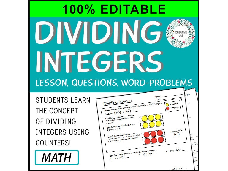 Math Dividing Integers - Lesson & Practice Questions - 100% Editable ...
