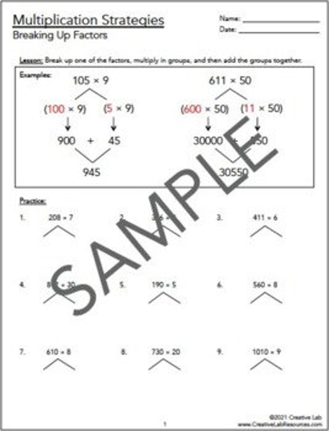 Math Multi-digit Multiplication Strategies - Breaking up Factors ...