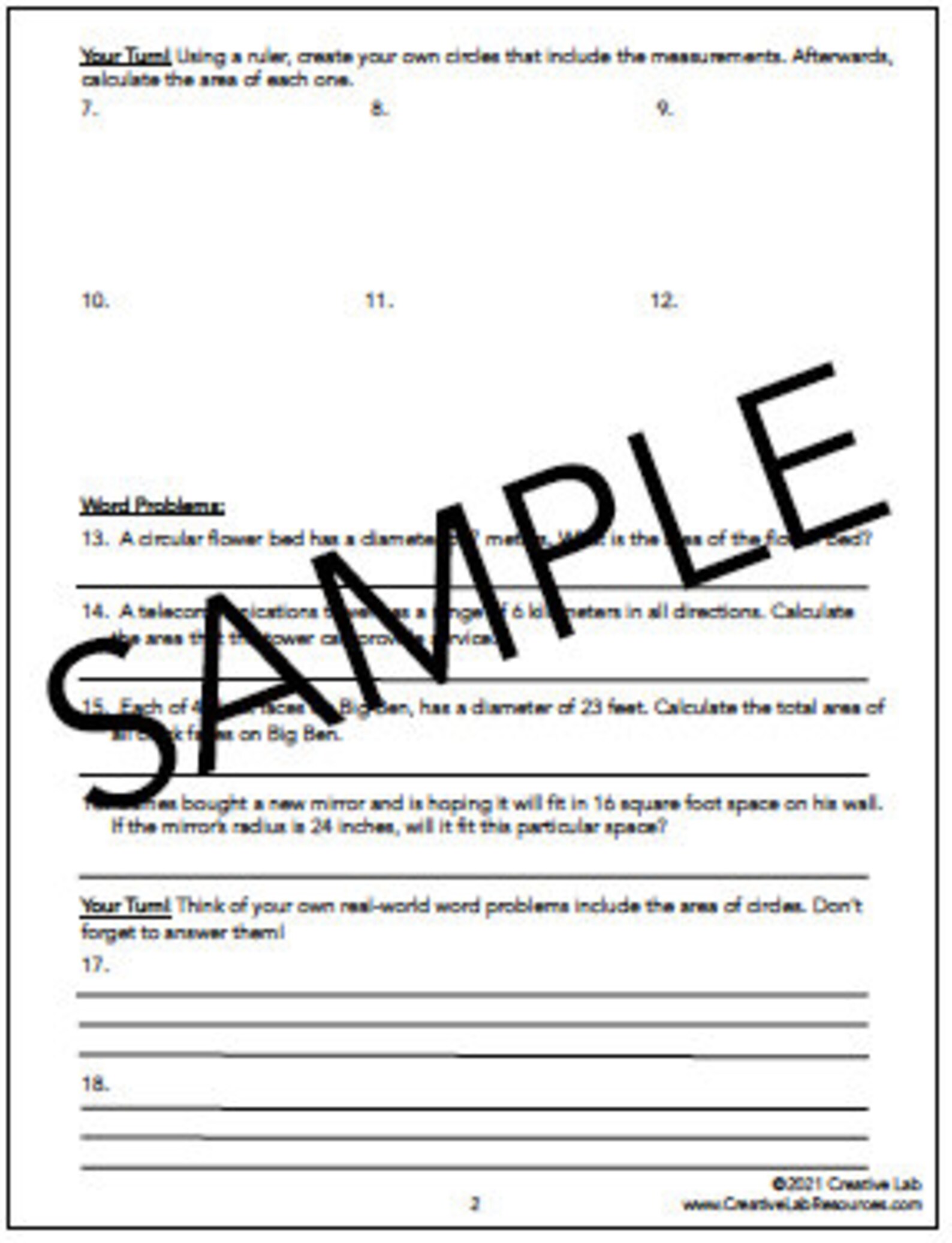 Area of Circles - Lesson & Practice Questions - 100% Editable ...