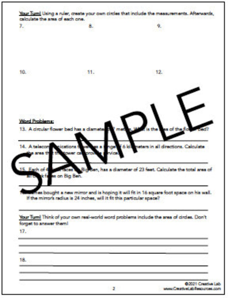 Area of Circles - Lesson & Practice Questions - 100% Editable ...