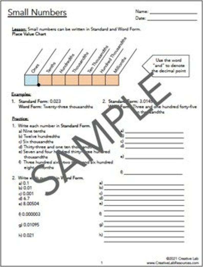 Place Value of Decimals - Tenths to Millionths // Printable Teaching ...