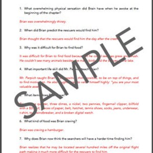 Hatchet - Book Chapter Comprehension Questions & Answers // Printable ...