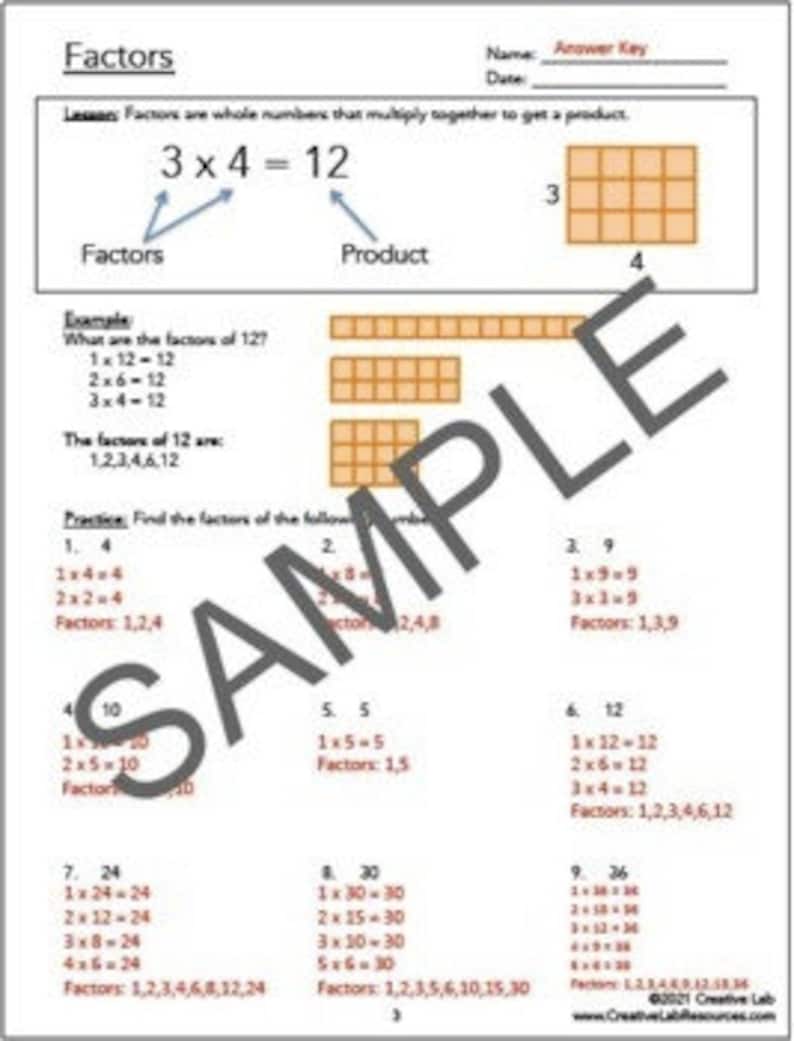 Math Factors Greatest Common Factors Lesson And Practice Questions Printable Teaching