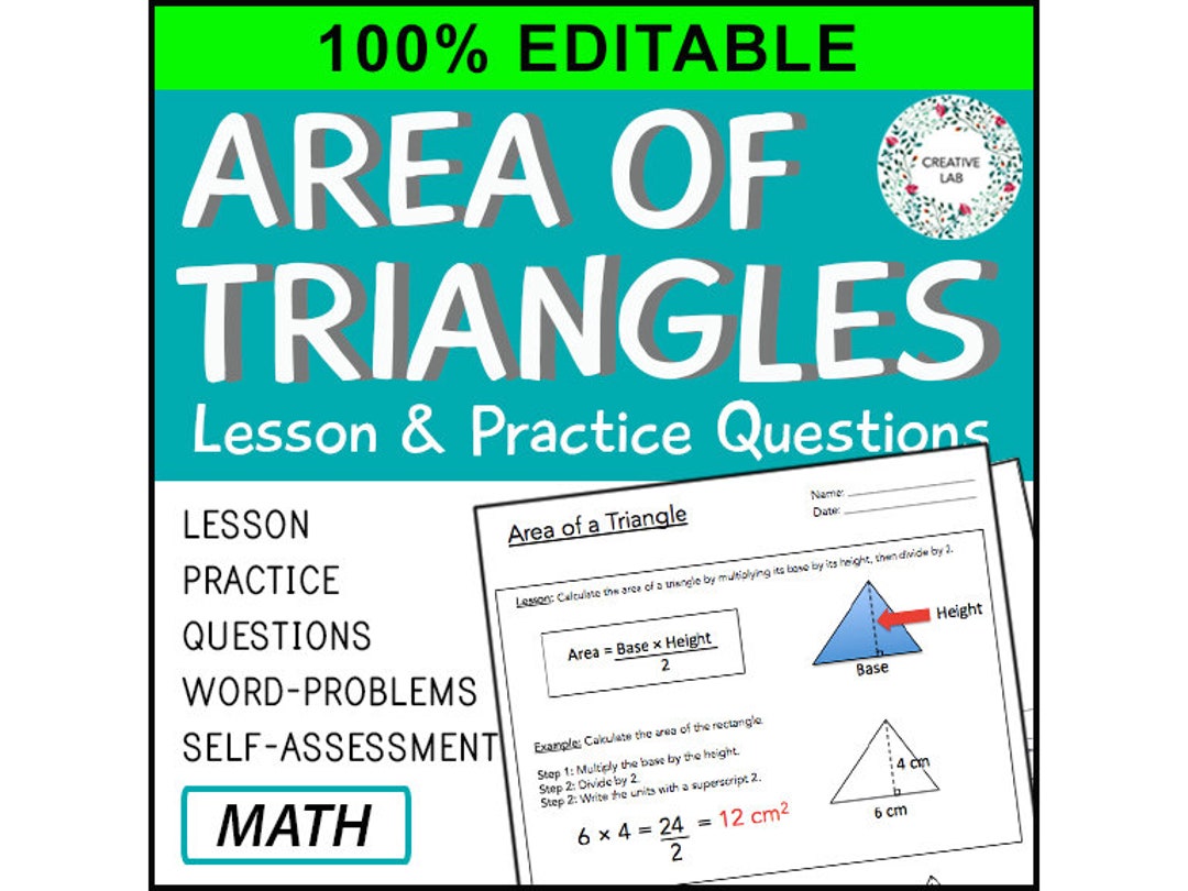 Area of Triangles - Math Lesson & Practice Questions - 100% Editable ...