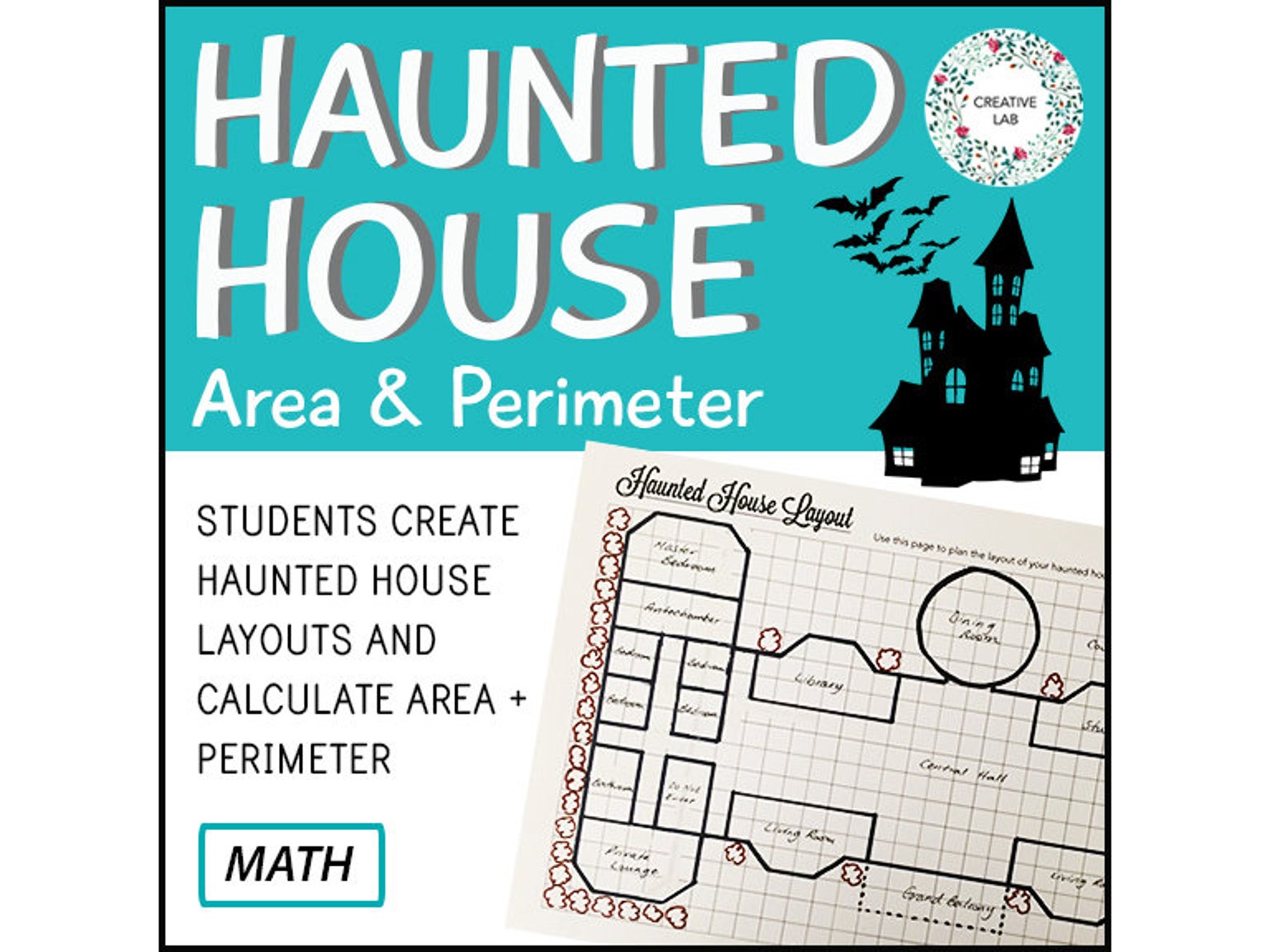 Math Haunted House Design Area & Perimeter Halloween Math // Printable ...