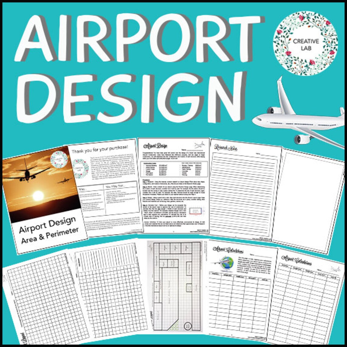 Airport Design - Area & Perimeter Math - 100% Editable // Printable ...