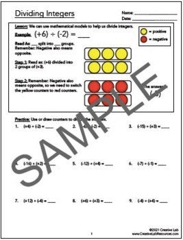 Math Dividing Integers - Lesson & Practice Questions - 100% Editable ...