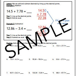 Adding and Subtracting Decimals - Lesson and Practice Questions ...