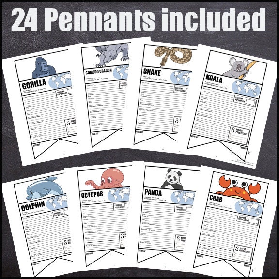 Animal Research Project Pennants Adaptations Evolution // - Etsy
