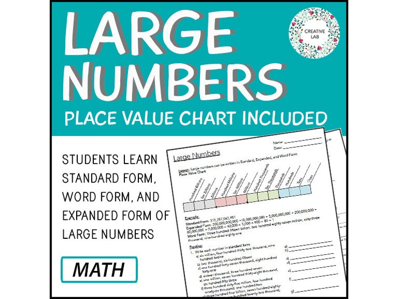 Place Value to Billions - Worksheets - Etsy