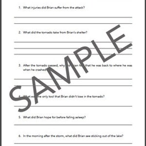 Hatchet - Book Chapter Comprehension Questions & Answers // Printable ...