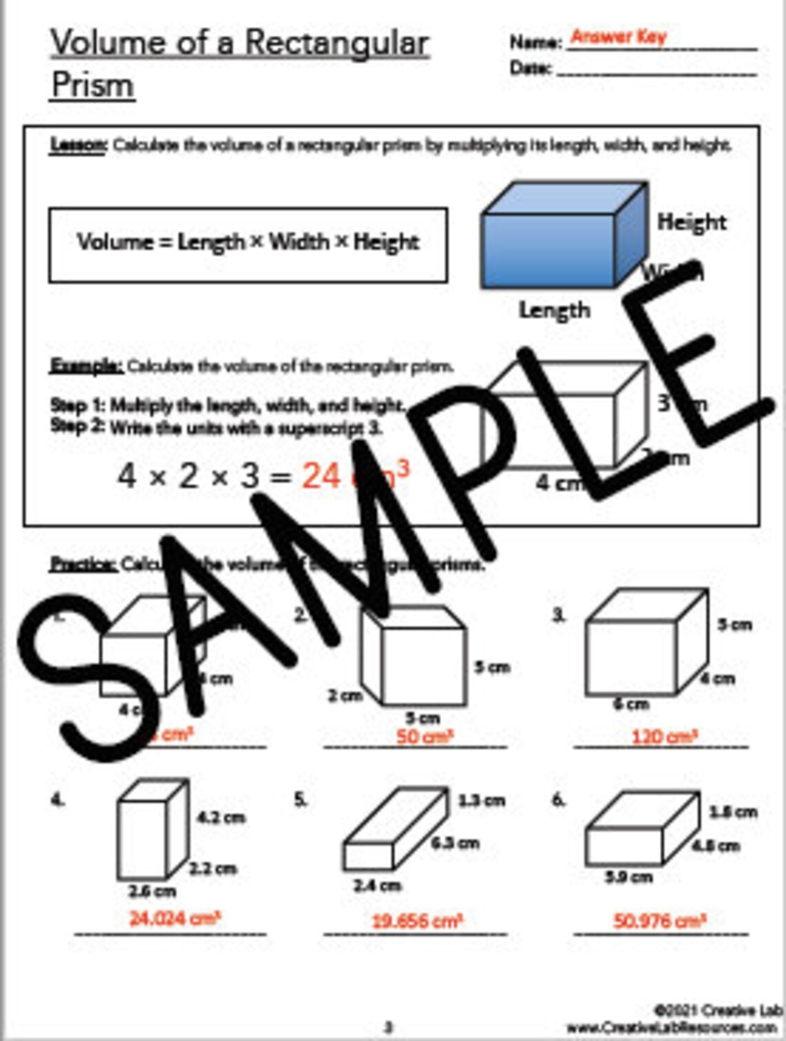 Volume of Rectangular Prisms - Lesson & Practice Questions - 100% ...