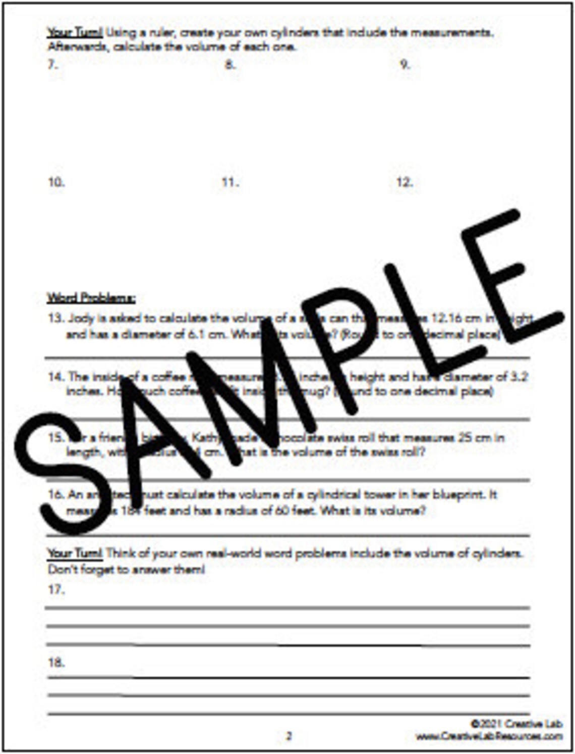 Volume of Cylinders - Lesson & Practice Questions // Printable Teaching ...