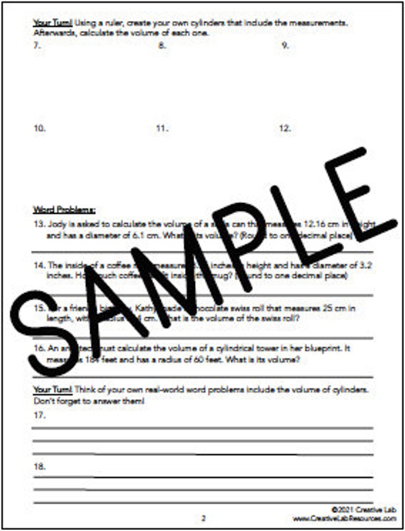 Volume of Cylinders - Lesson & Practice Questions // Printable Teaching ...