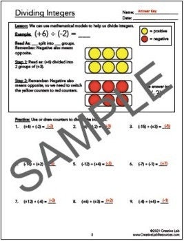 Math Dividing Integers - Lesson & Practice Questions - 100% Editable ...