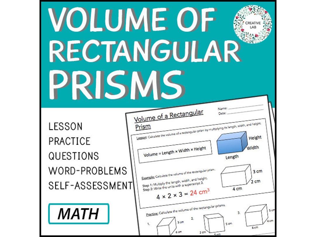 Volume of Rectangular Prisms - Lesson & Practice Questions // Printable ...