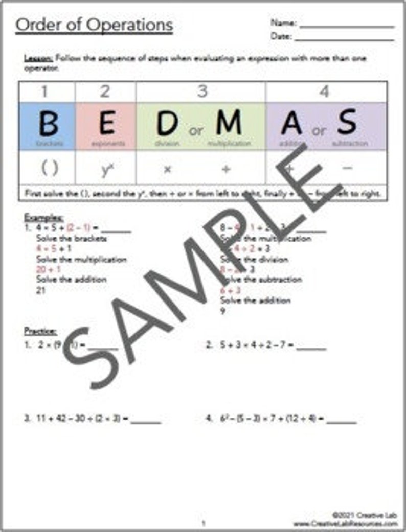 Order of Operations PEMDAS & BEDMAS - Etsy
