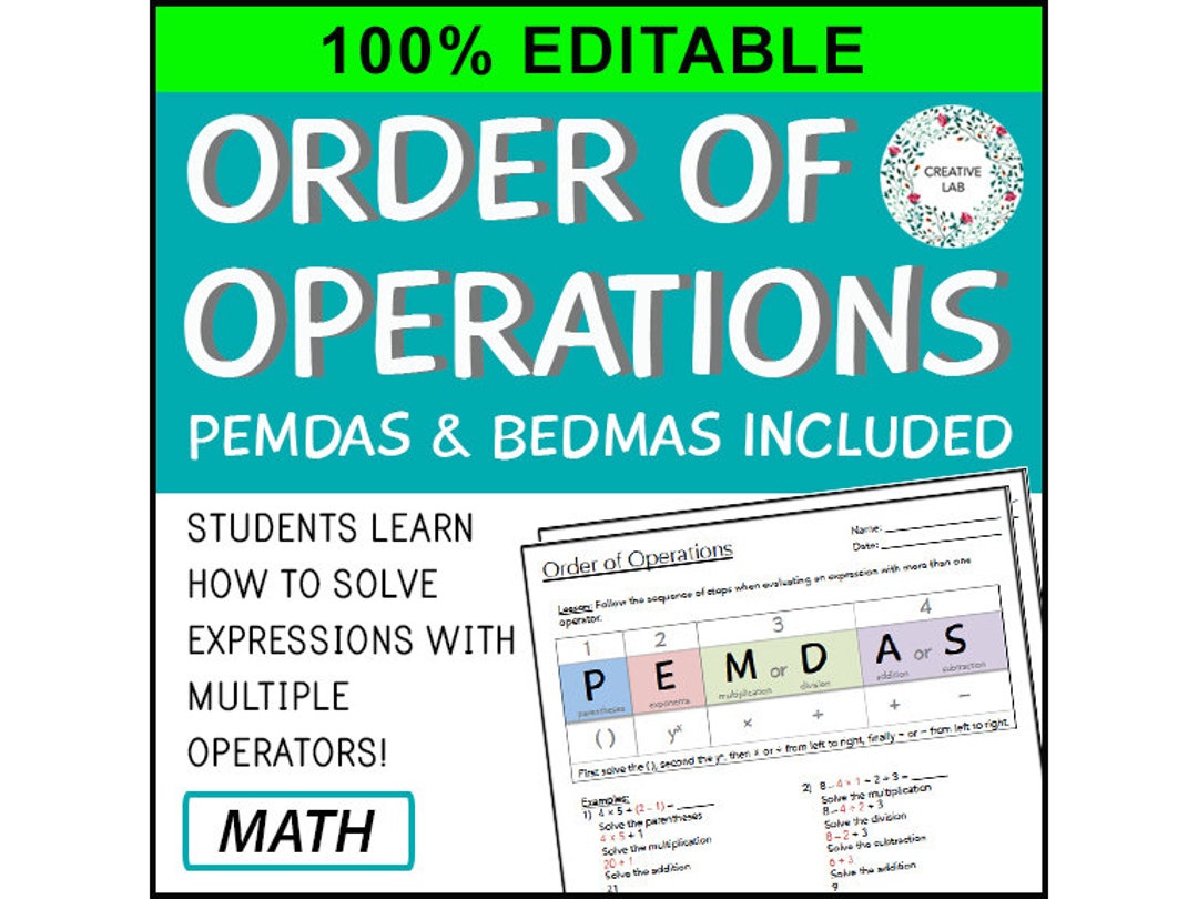 Order of Operations - PEMDAS & BEDMAS - 100% Editable - Etsy