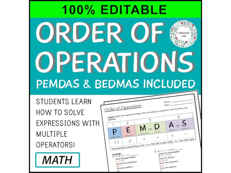 Order of Operations - PEMDAS & BEDMAS - 100% Editable - Etsy