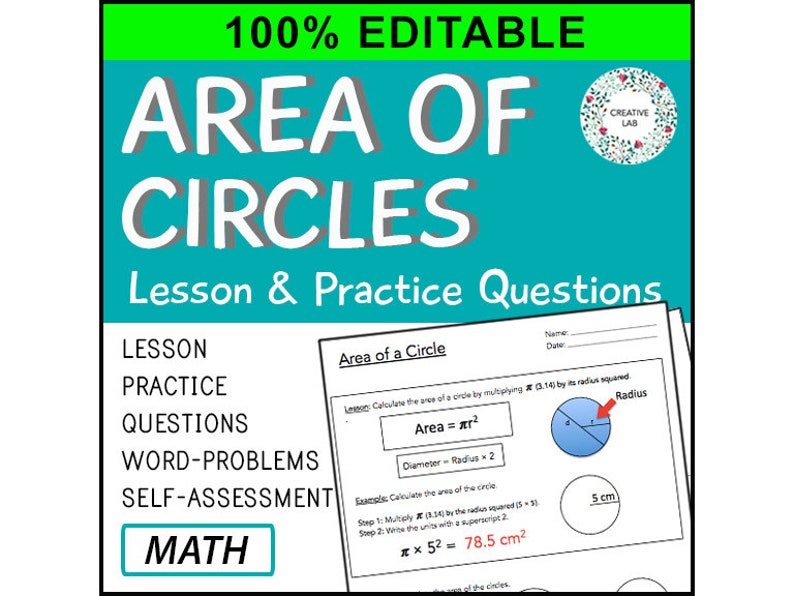 Area of Circles - Lesson & Practice Questions - 100% Editable ...