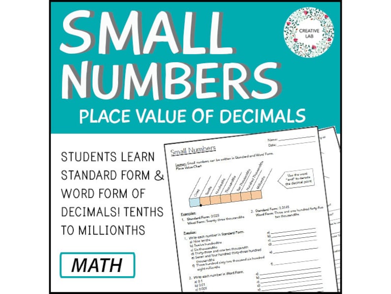 Place Value of Decimals - Tenths to Millionths // Printable Teaching ...