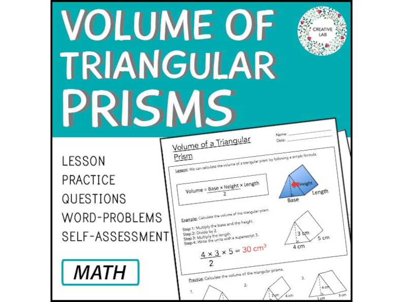 Volume of Triangular Prisms - Lesson & Practice Questions // Printable ...