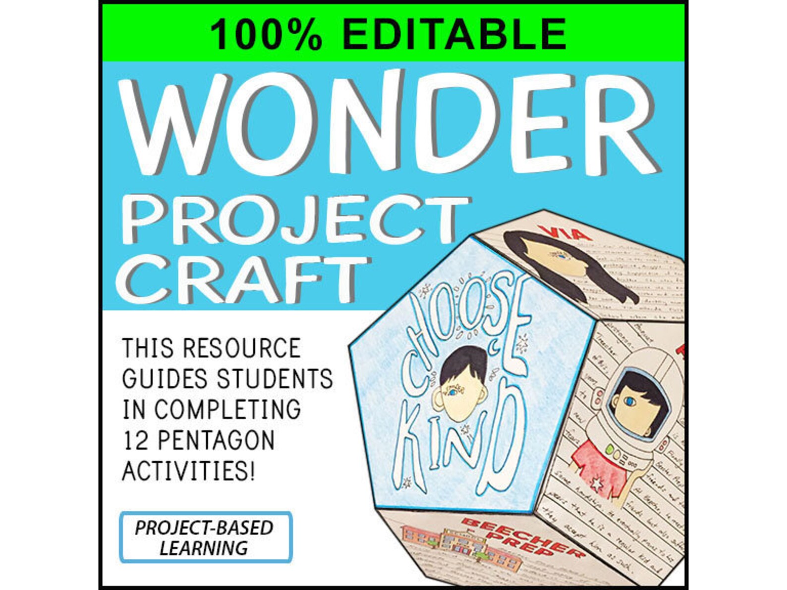 Wonder Novel Study Project Craft - 100% Editable // Printable Teaching ...