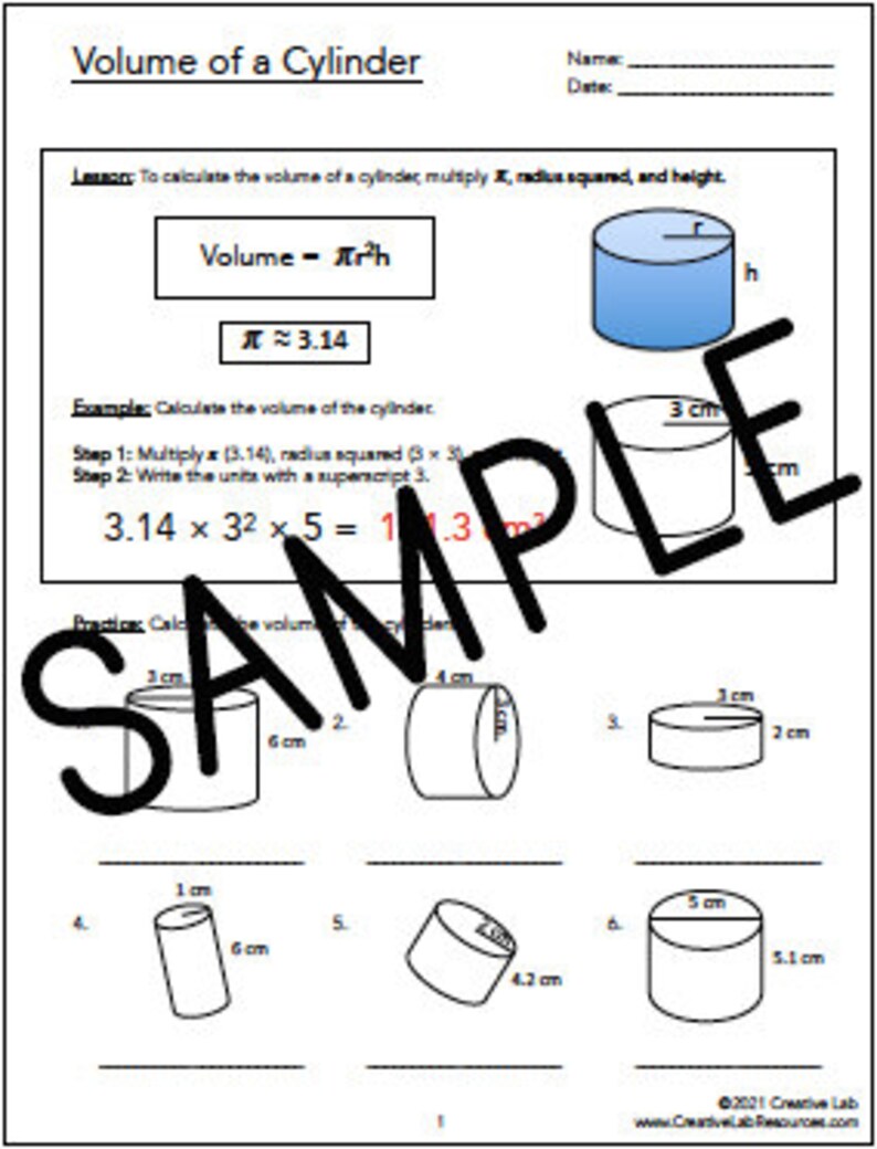 Volume of Cylinders - Lesson & Practice Questions // Printable Teaching ...