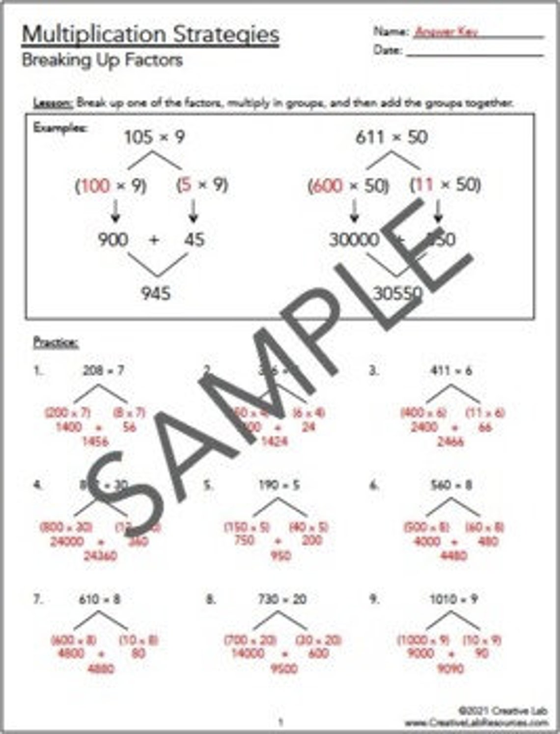 Math Multi-digit Multiplication Strategies - Breaking up Factors ...
