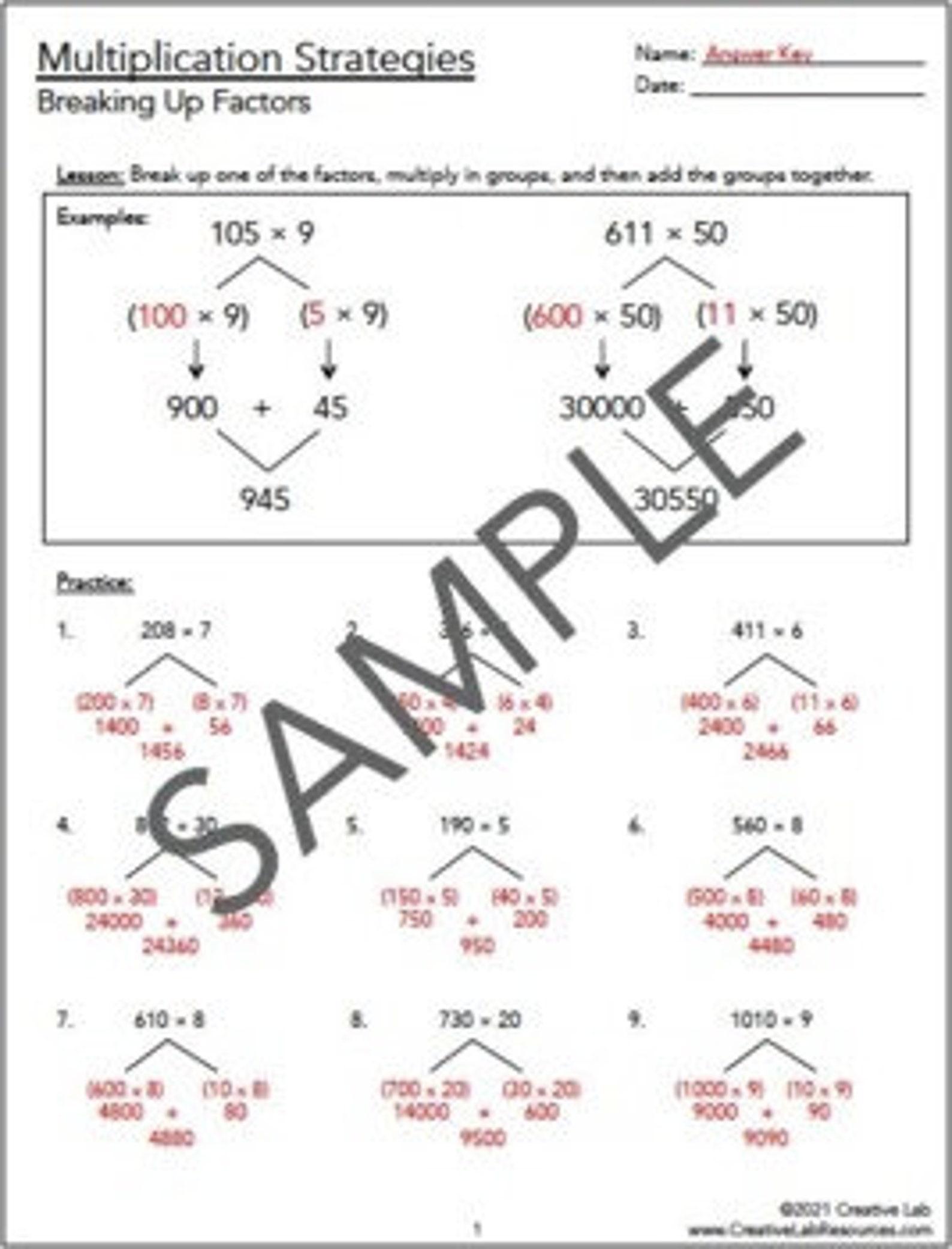 Math Multi-digit Multiplication Strategies - Breaking up Factors ...