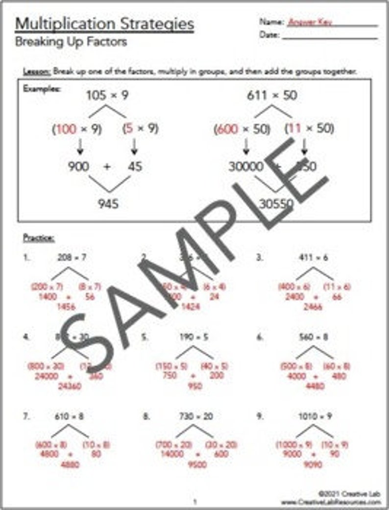 Math Multi-digit Multiplication Strategies - Breaking up Factors ...